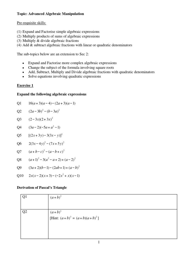 Algebraic Manipulation | PDF | Fraction (Mathematics) | Quadratic Equation