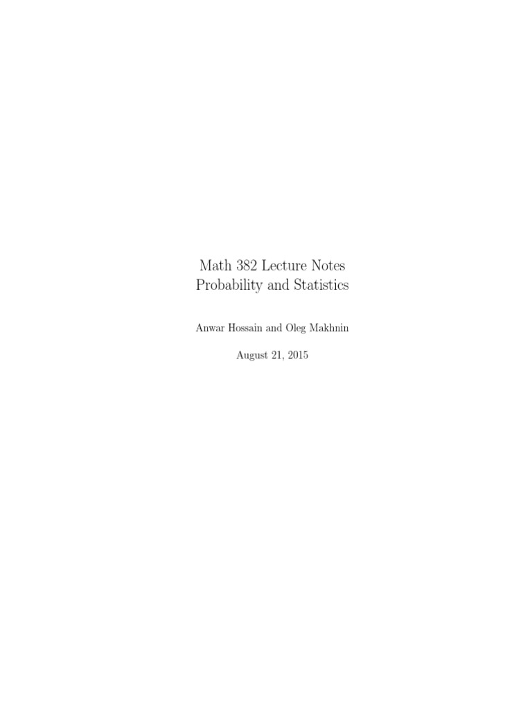 Math382 Lecture Notes Probability and Statistics PDF | PDF ...