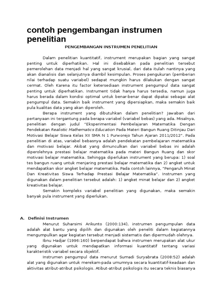 Contoh Pengembangan Instrumen Penelitian | PDF