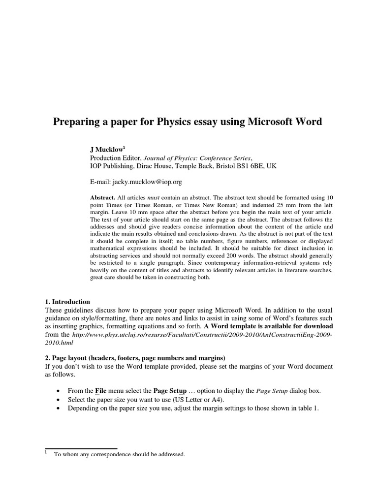 Physics Essay Formatting Guide | PDF | Bracket | Abstract (Summary)