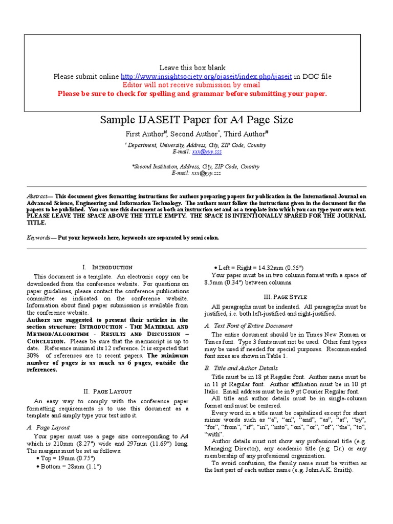 IJASEIT Paper Formatting Guide | PDF | Typefaces | Times New Roman