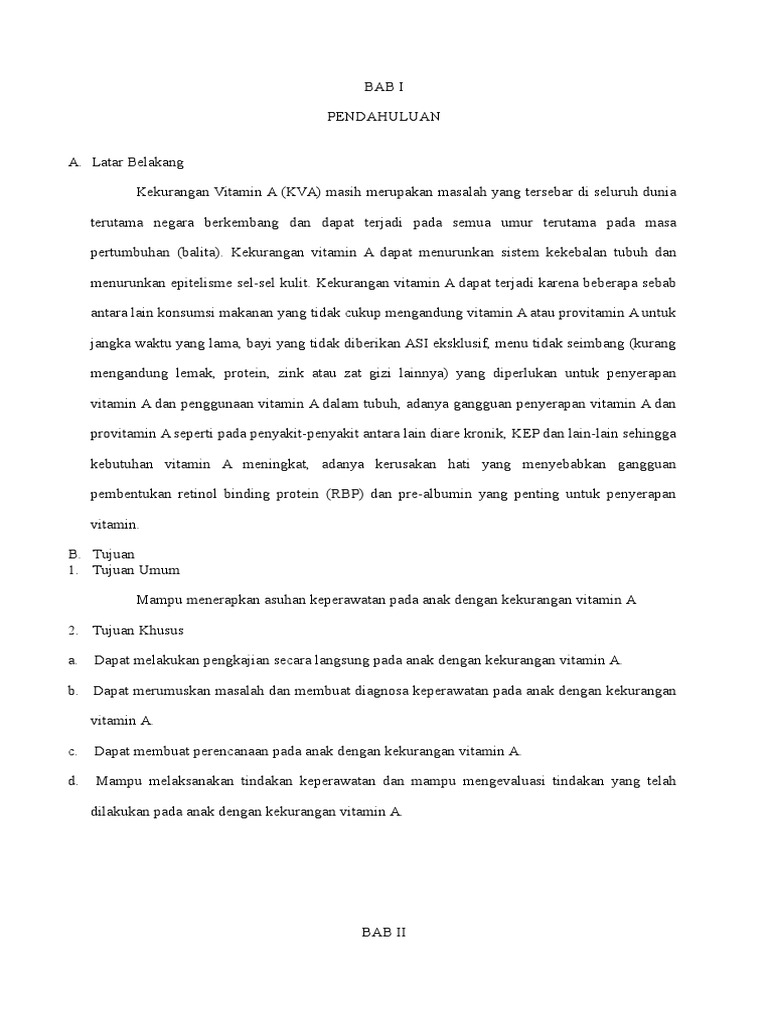 Makalah Askep Pada Anak Dengan Kekurangan Vitamin A | PDF