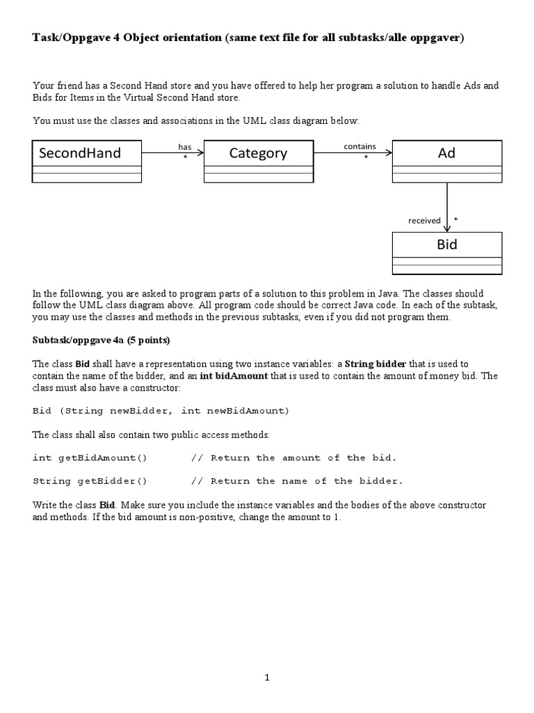 Secondhand Ad Category: Task/Oppgave 4 Object Orientation (Same Text File For All Subtasks/Alle ...