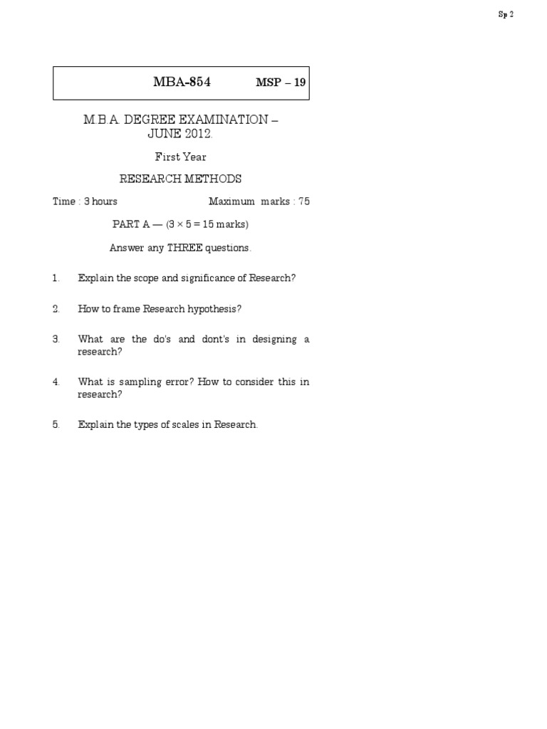 MBA Research Methods Exam Questions | PDF