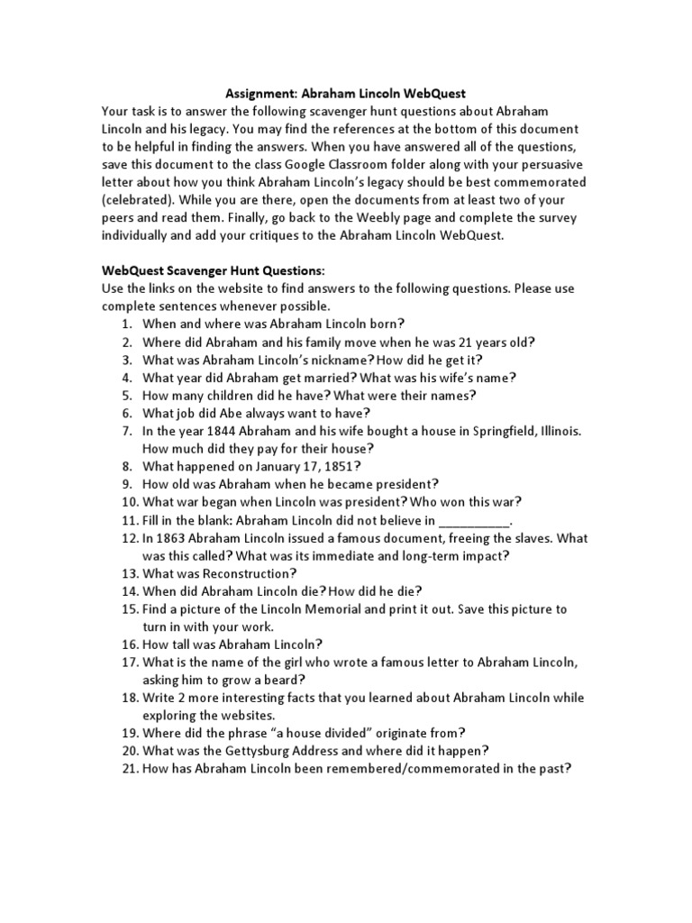 Abraham Lincoln Webquest | PDF | Abraham Lincoln | Communication