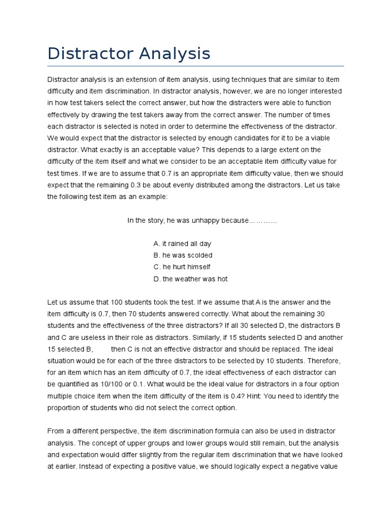 Distractor Analysis | PDF | Multiple Choice | Cognition