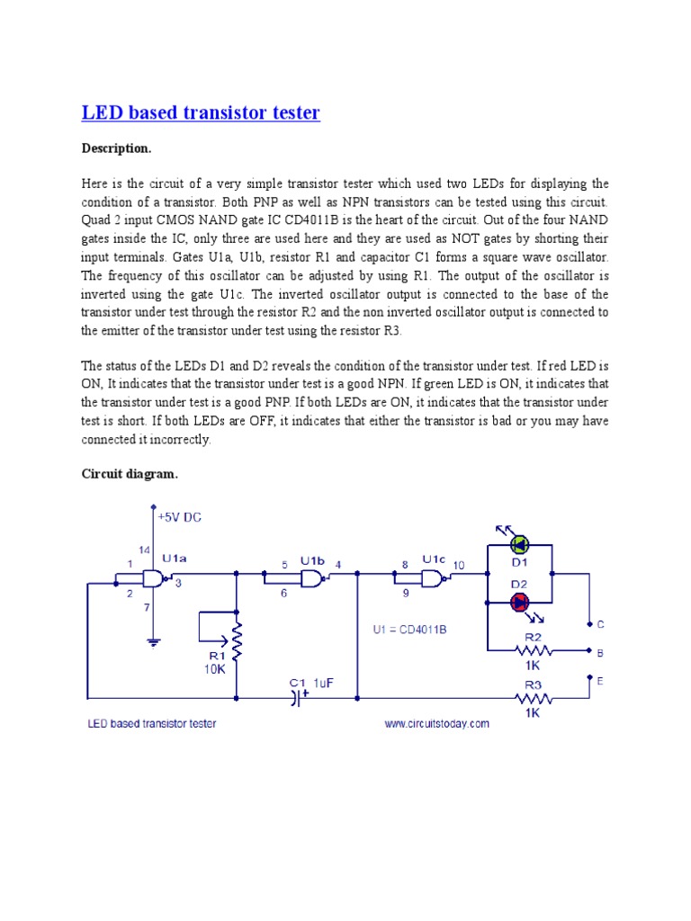 LED Based Transistor Tester | PDF | Bipolar Junction Transistor ...