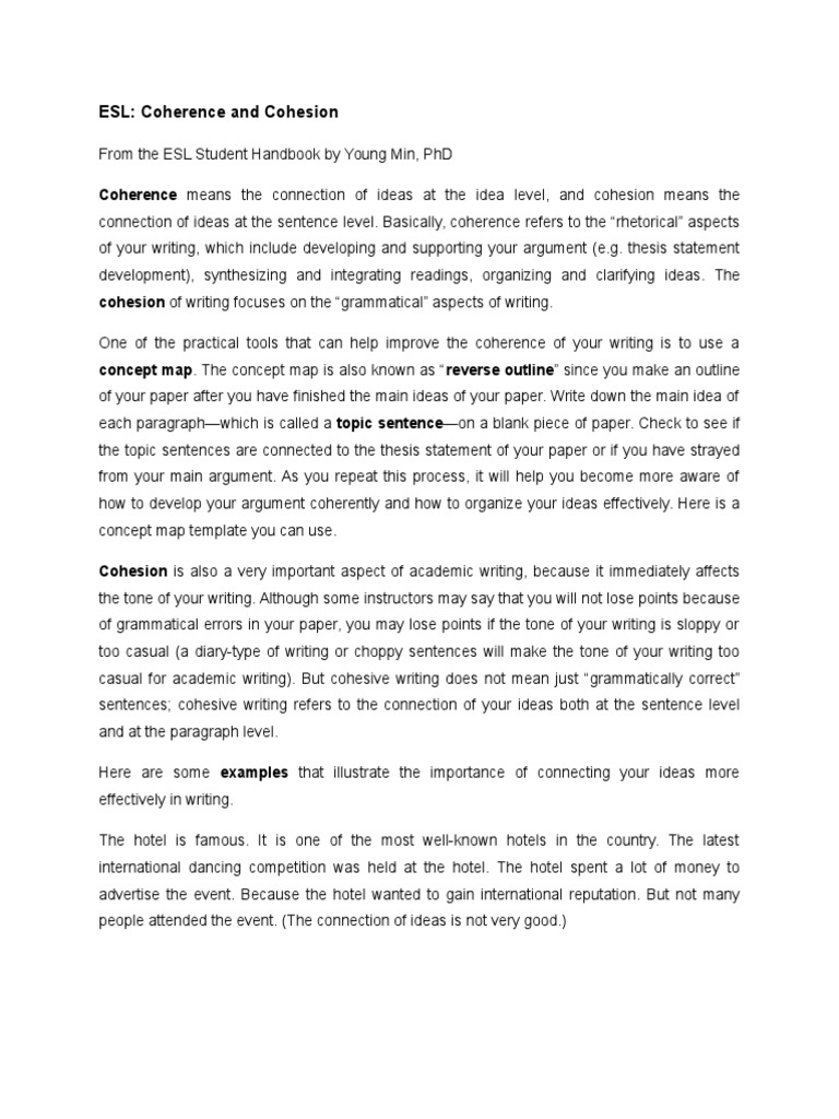 ESL Coherense and Cohesion | PDF | English As A Second Or Foreign ...