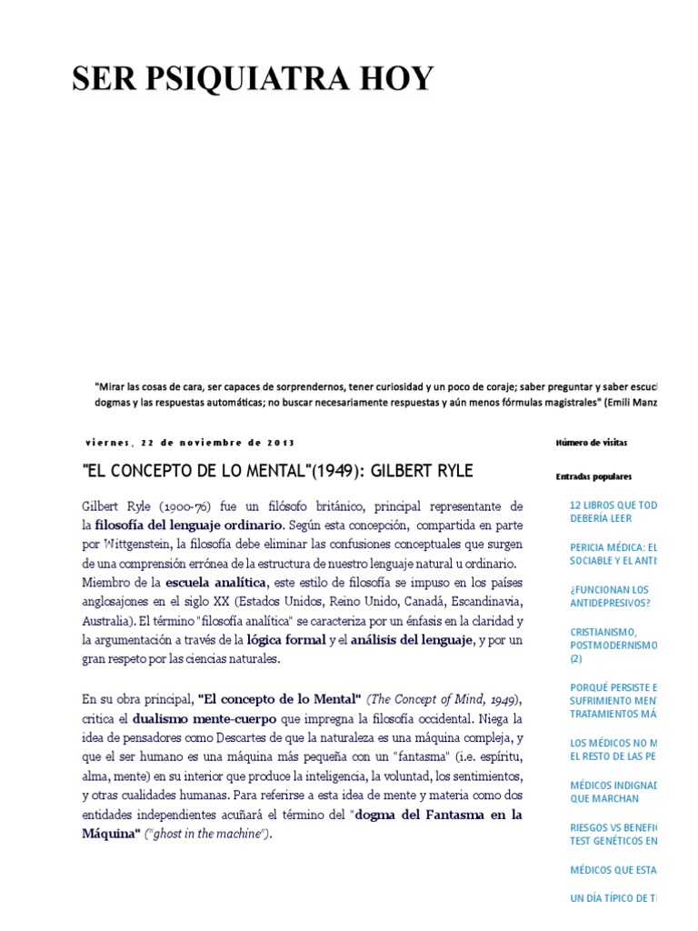 RW El Concepto de Lo Mental 1949 RYLE | PDF | Filosofía Analítica | Mente