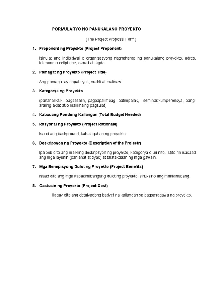 Pormularyo Panukalang Proyekto