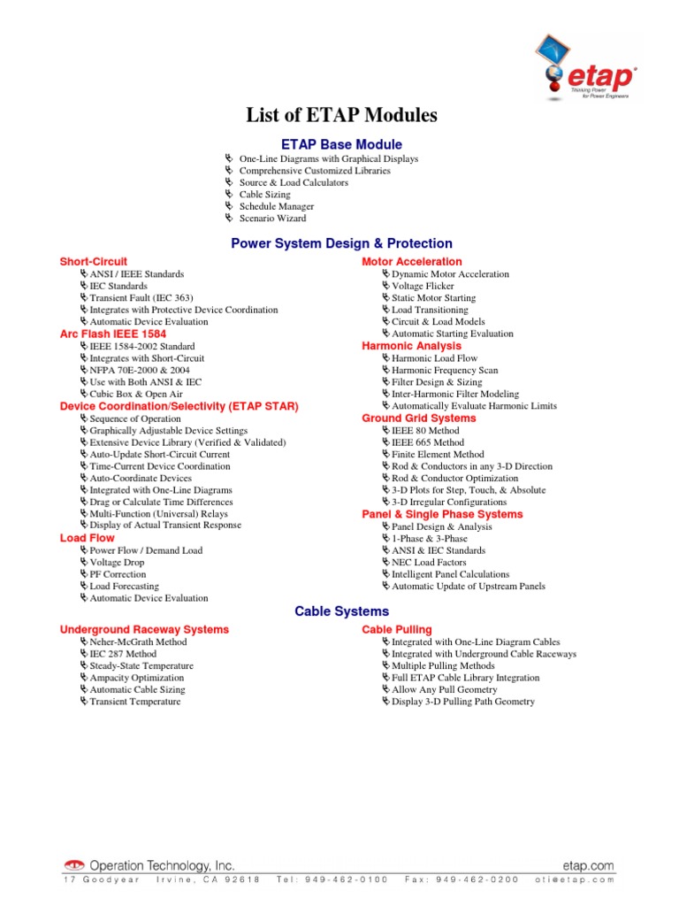 ETAP Module List New | PDF | Electric Power Transmission | Ac Power