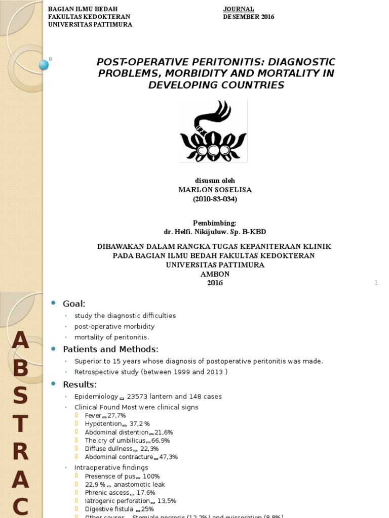 Post-Operative Peritonitis: Diagnostic Problems, Morbidity and ...