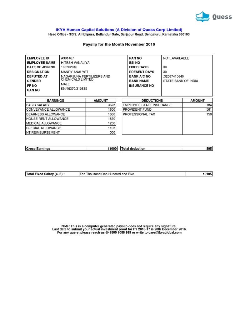 IKYA Human Capital Solutions (A Division of Quess Corp Limited) | PDF