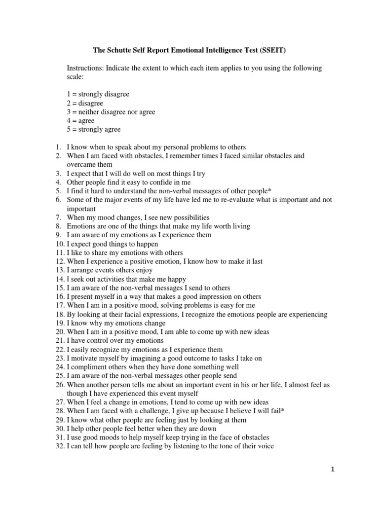The Schutte Self Report Emotional Intelligence Test (SSEIT) | PDF