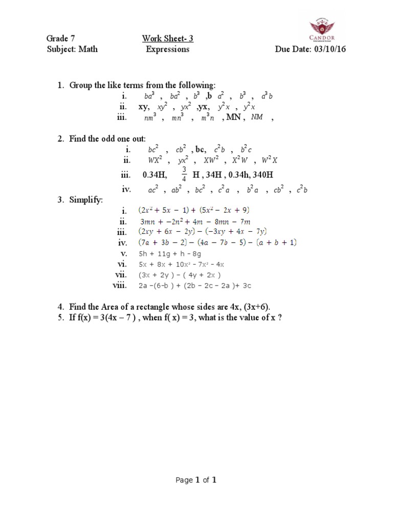 Math Ws 3 g7 | PDF | Teaching Mathematics