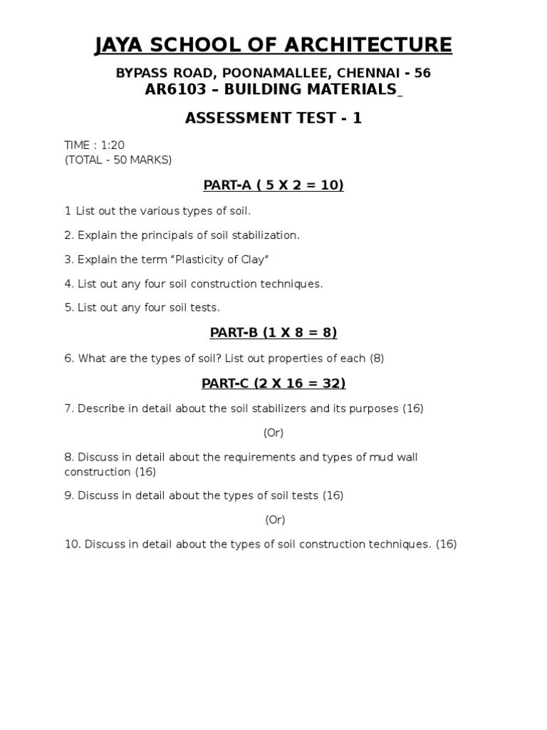 Jaya School of Architecture: Ar6103 - Building Materials Assessment ...