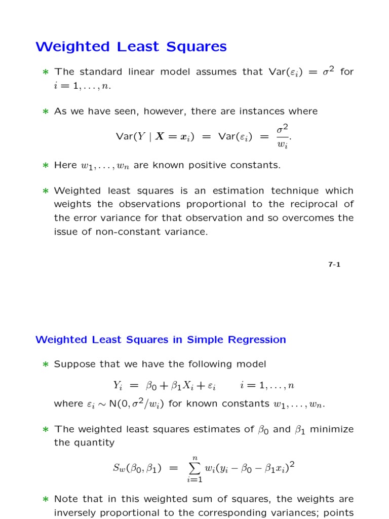 Lectures of Weighted Least Squares | PDF | Ordinary Least Squares | Errors And Residuals
