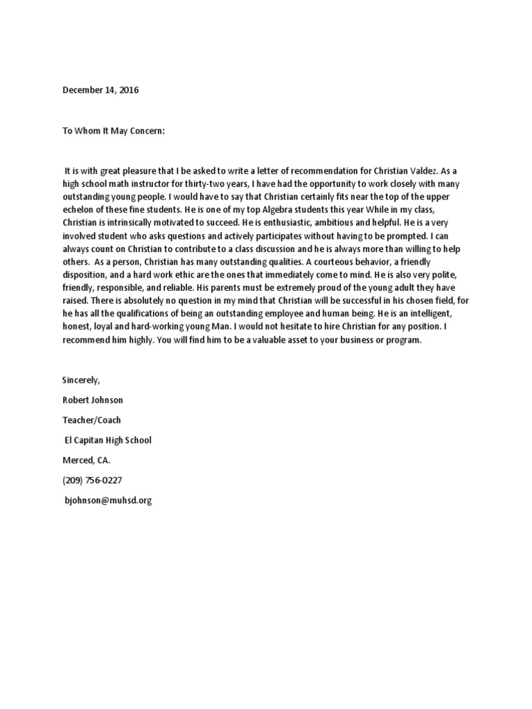 Letter of Rec | PDF | Wellness