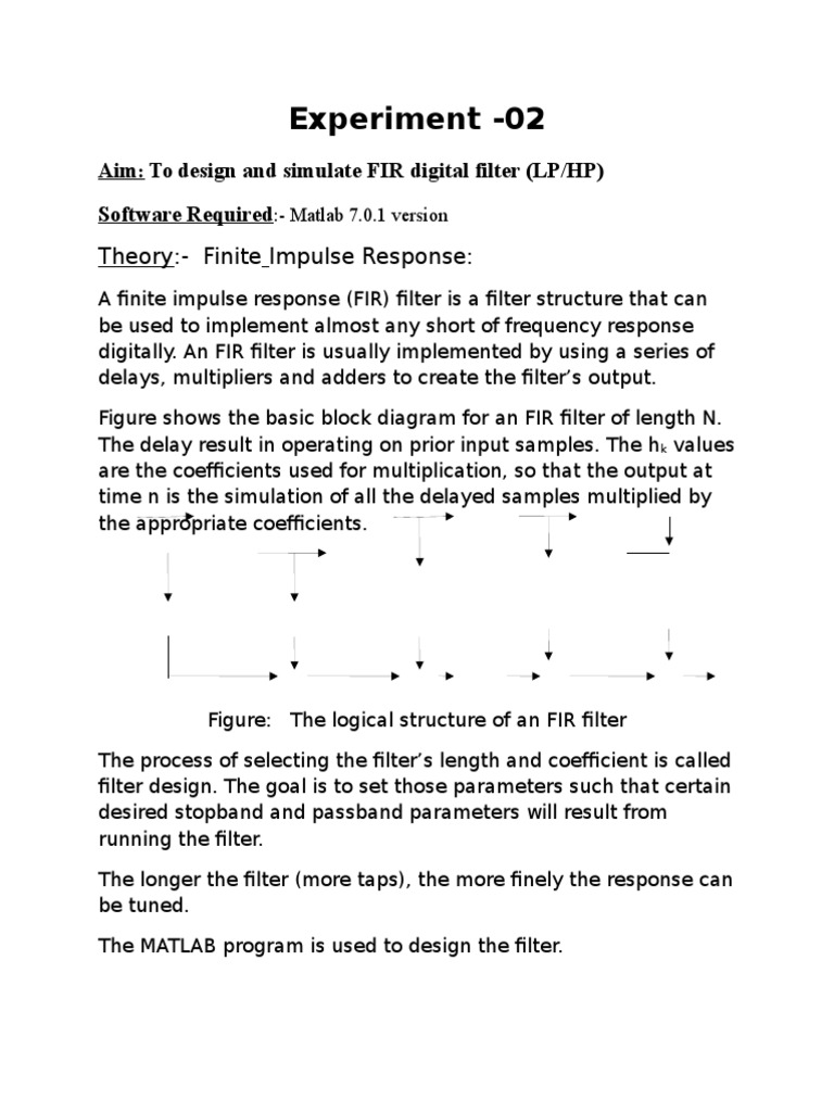 Experiment - 02: Aim To Design and Simulate FIR Digital Filter (LP/HP) Software Required | PDF ...