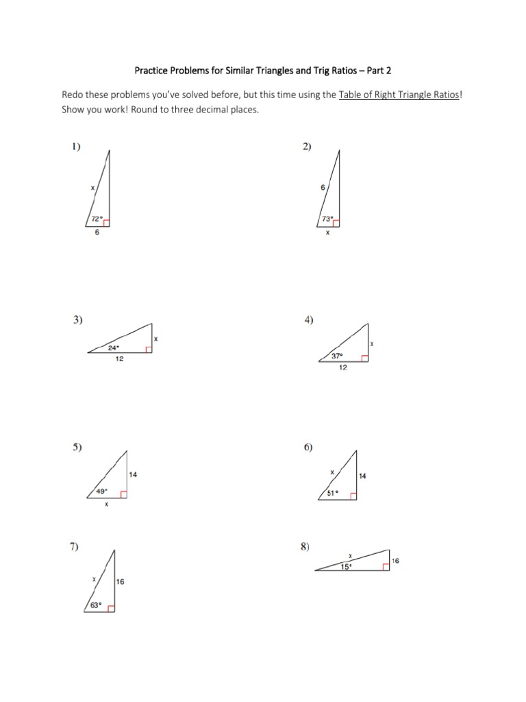 M9 - Trig - 2 - Similar Right Triangles and Trig Ratios Practice | PDF ...