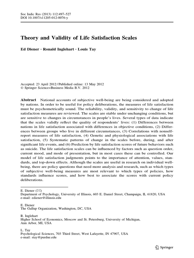 Ed Diener Et Al. 2013 The Theory and Validity of Life Satisfaction ...