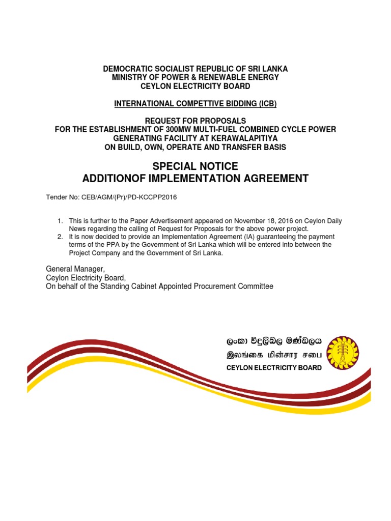 Special Notice Additionof Implementation Agreement | PDF