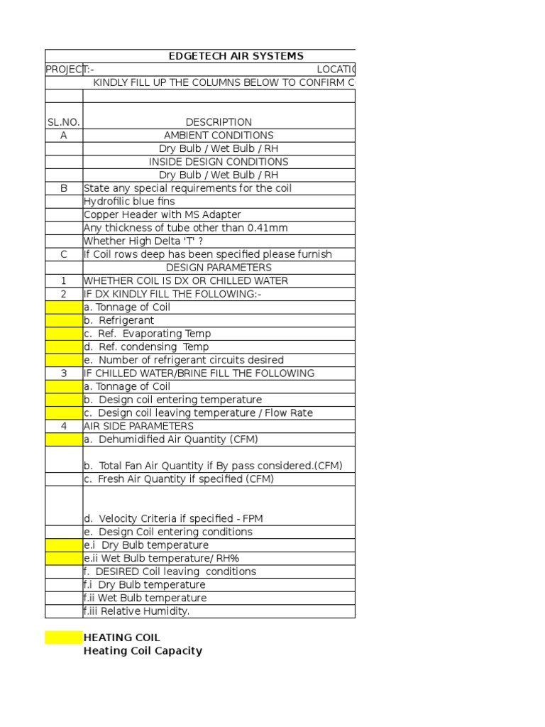 Coil Selection Format | PDF | Relative Humidity | Hvac