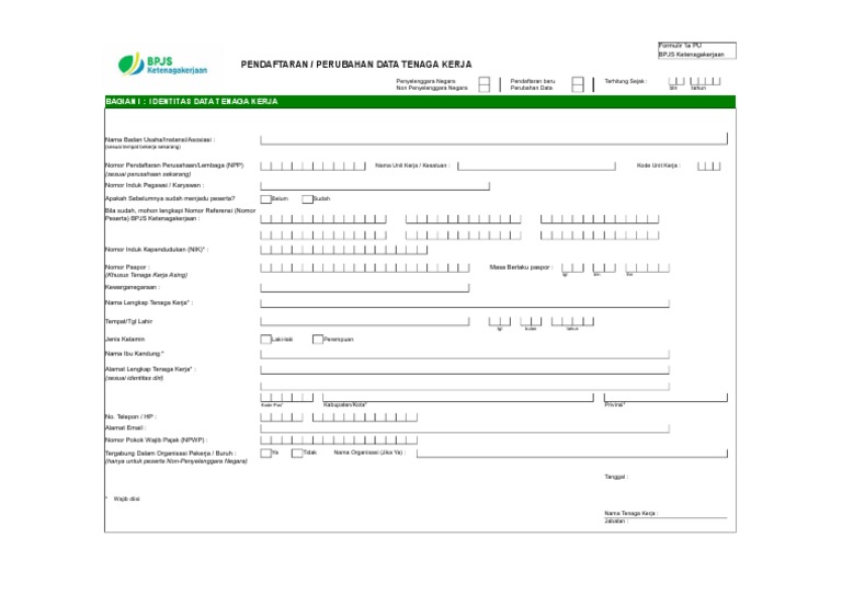 Form Pendaftaran Bpjs TK | PDF Form Pendaftaran Bpjs TK | PDF