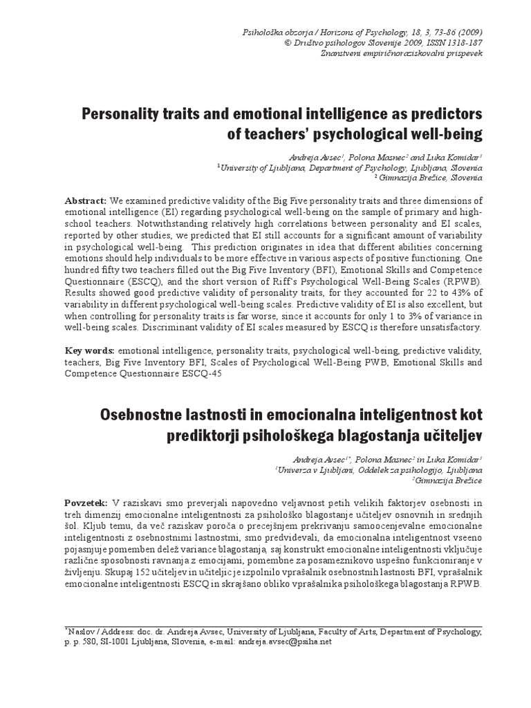 Avsec Masnec Komidar | PDF | Extraversion And Introversion | Emotional Intelligence