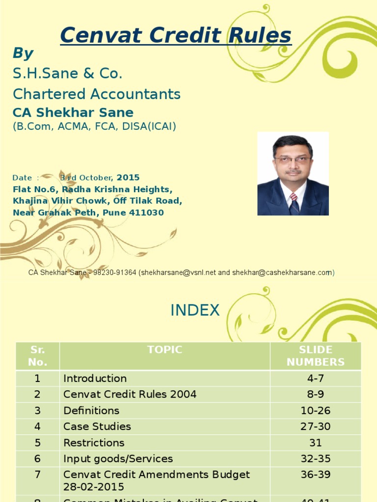 Icai Bhavan Cenvat Credit Rules Final 03102015 | PDF | Invoice | Taxes