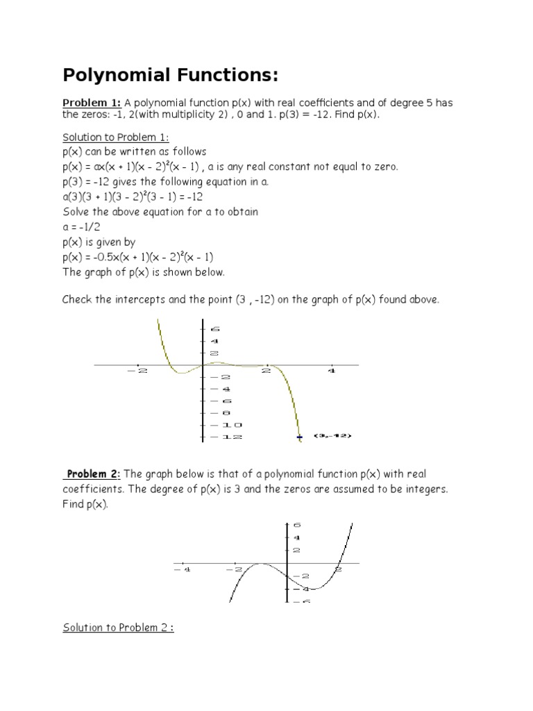 Polynomial Functions:: Problem 1: A Polynomial Function P (X) With Real ...