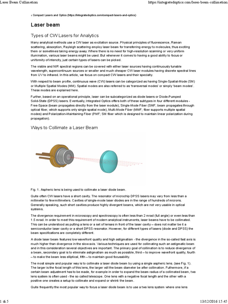 Laser Beam Collimation | PDF | Lens (Optics) | Laser