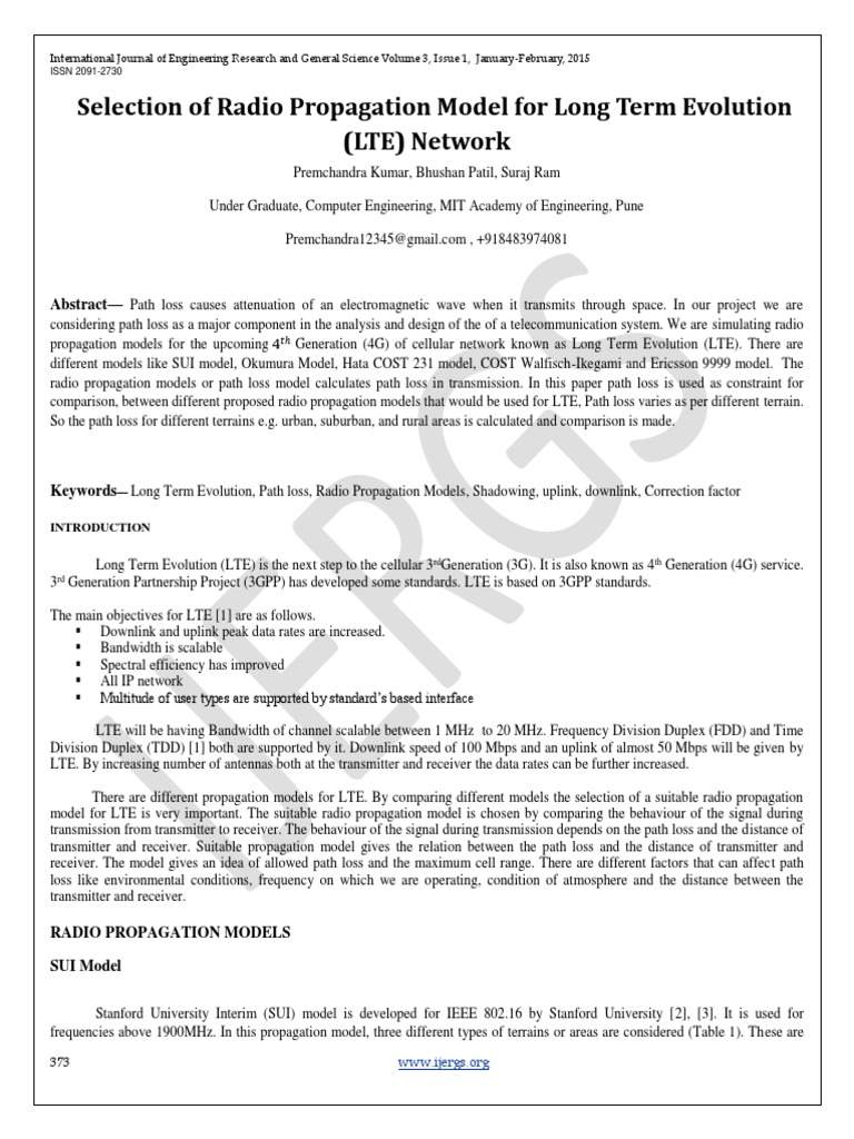 Selection of Radio Propagation Model For Long Term Evolution (LTE ...
