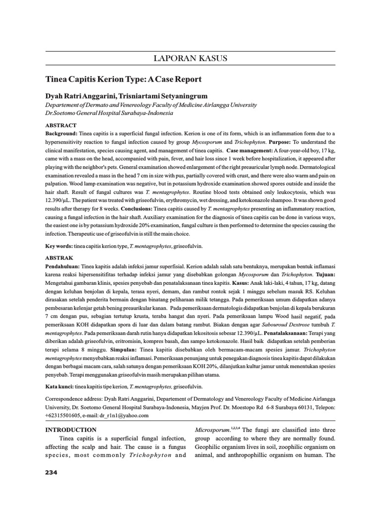 Tinea Capitis Kerion Type: A Case Report: Laporan Kasus | PDF
