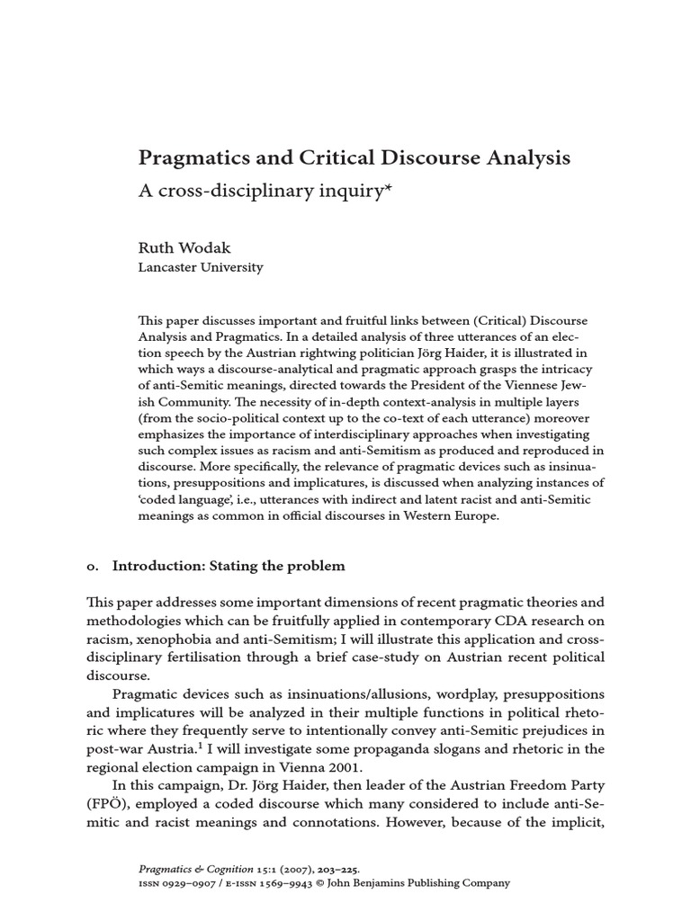 Pragmatics and Critical Discourse Analysis | PDF | Racism | Discrimination & Race Relations
