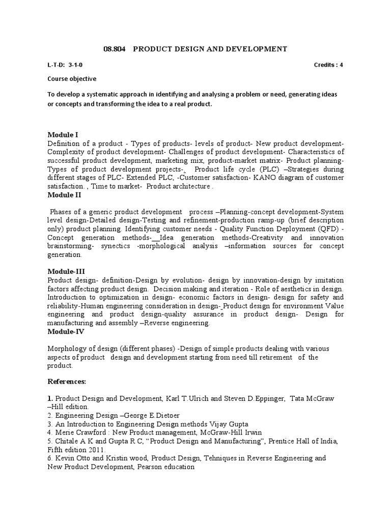 Product Design And Development A Four Module Course On Concept