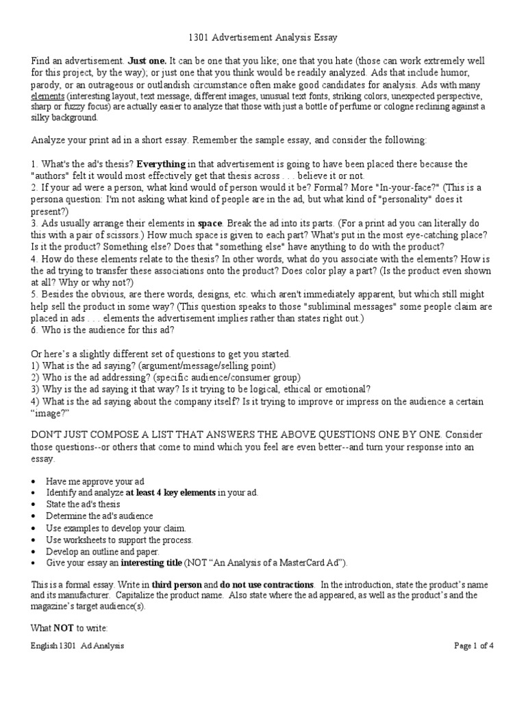 1301 Ad Analysis Essay1 | PDF | Essays | Thesis