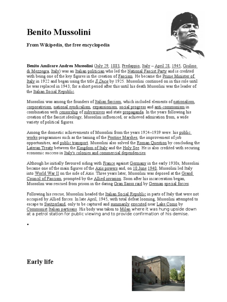 Benito Mussolini Biography | Download Free PDF | Benito Mussolini | Italy