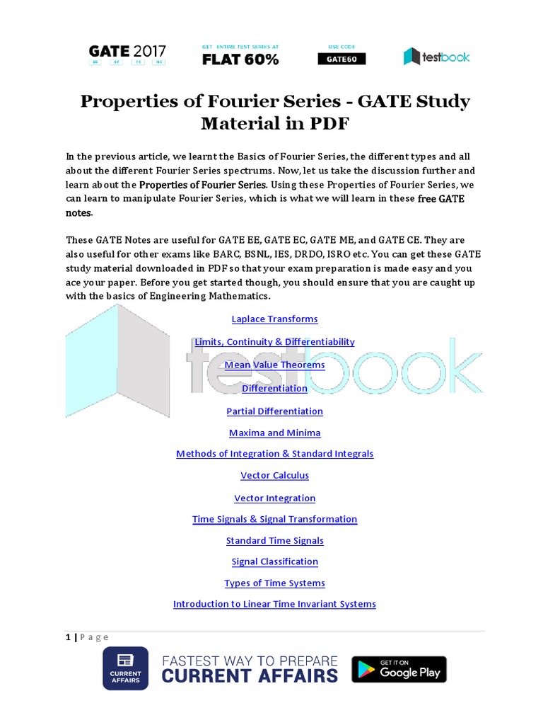 Properties of Fourier Series - GATE Study Material in PDF | PDF | Fourier Transform | Fourier Series