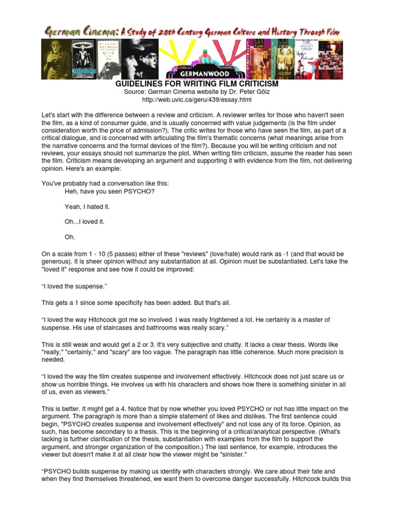 Film Critique Guidelines | Essays | Argument