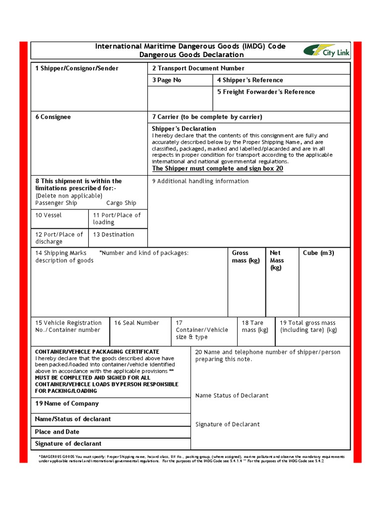 Dangerous Goods Declaration Completion Guide | PDF | Dangerous Goods | Cargo
