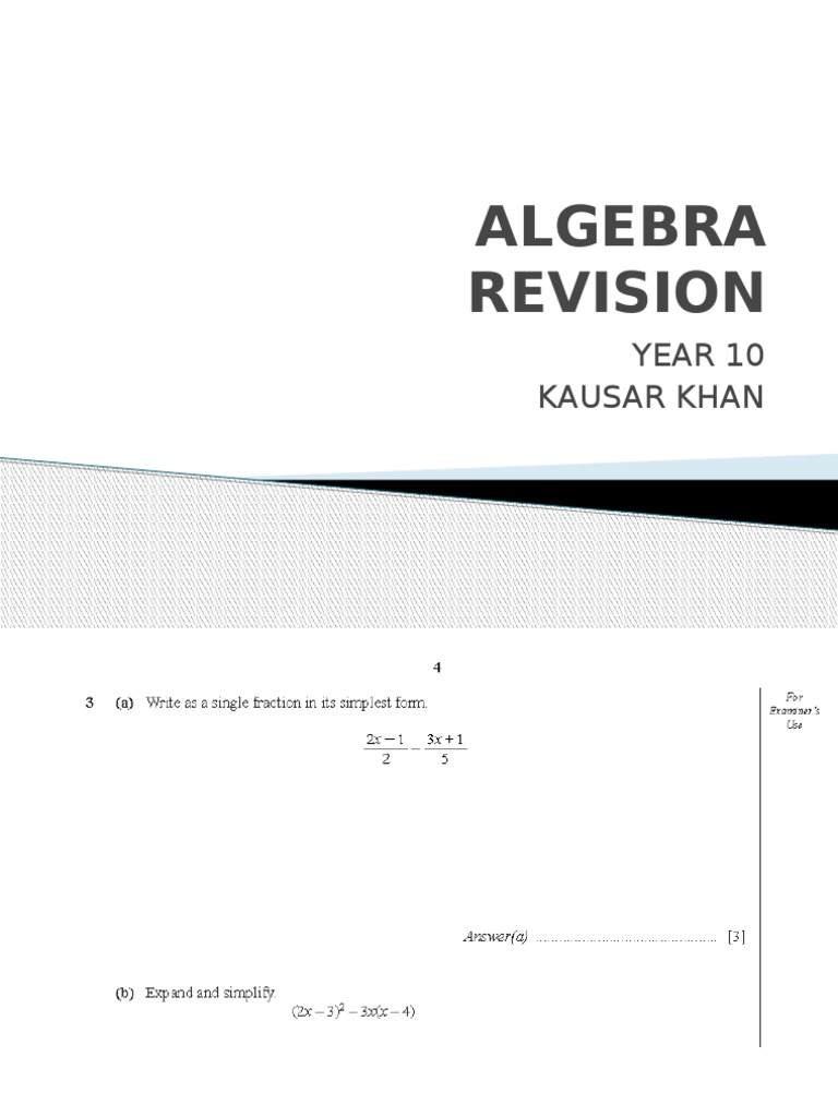 Year 10 Algebra Revision Guide | PDF