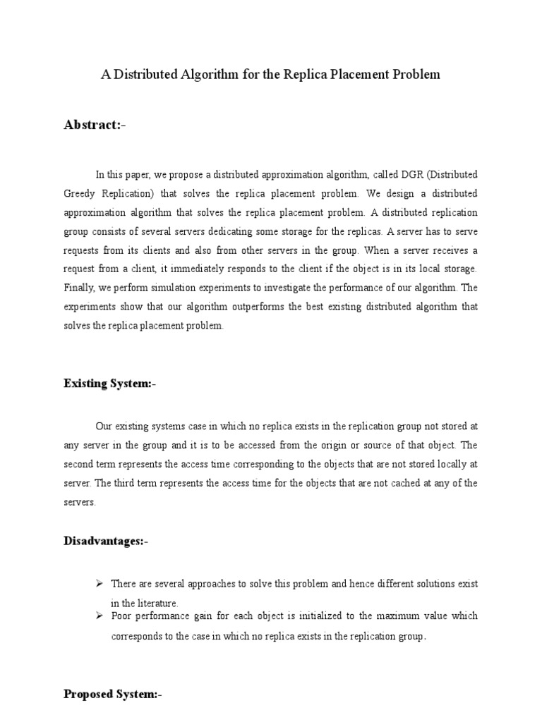 Distributed Algorithm for Replica Placement | PDF | Replication (Computing) | Computer Data