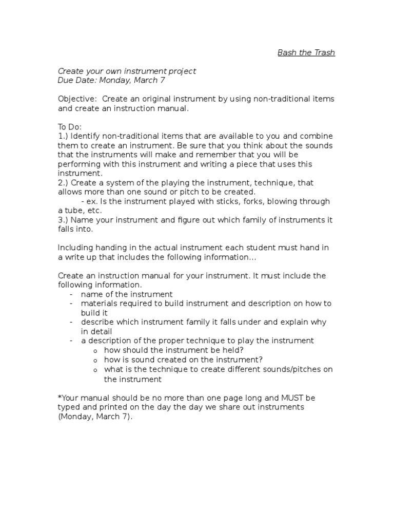 Create Your Own Instrument Project Q4 | PDF | Language Arts ...