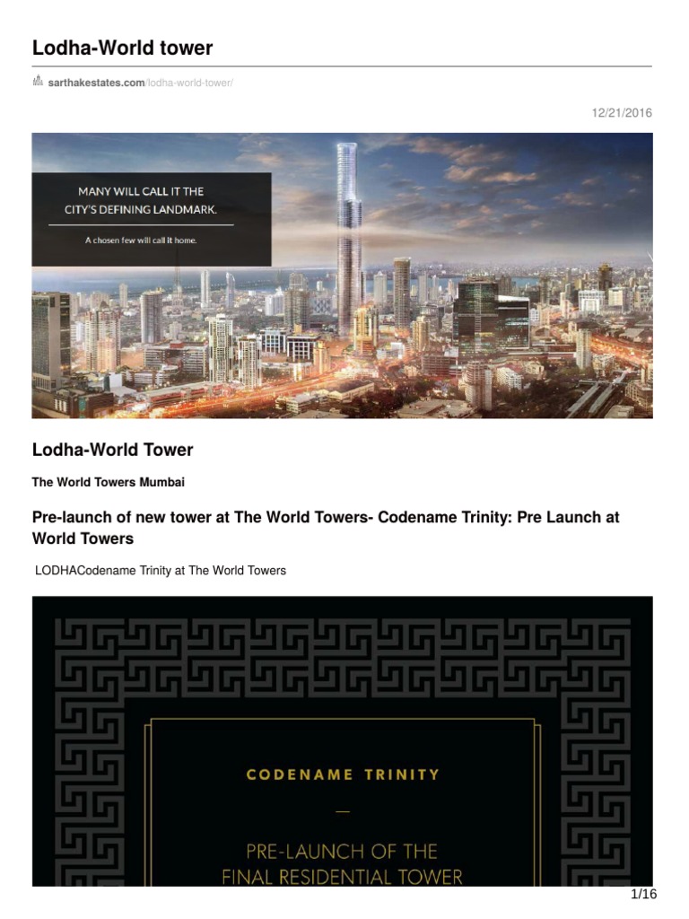 Lodha World Towers: Codename Trinity Pre-launch | PDF | Apartment