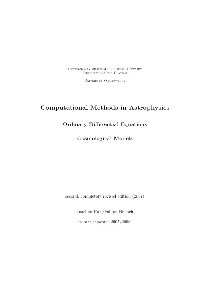 Computational Methods in Astrophysics: Ordinary Differential Equations ...