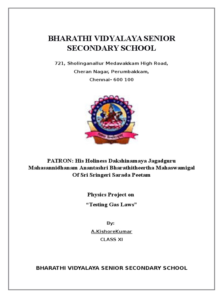Physics Investigatory Project | PDF | Gases | Phases Of Matter