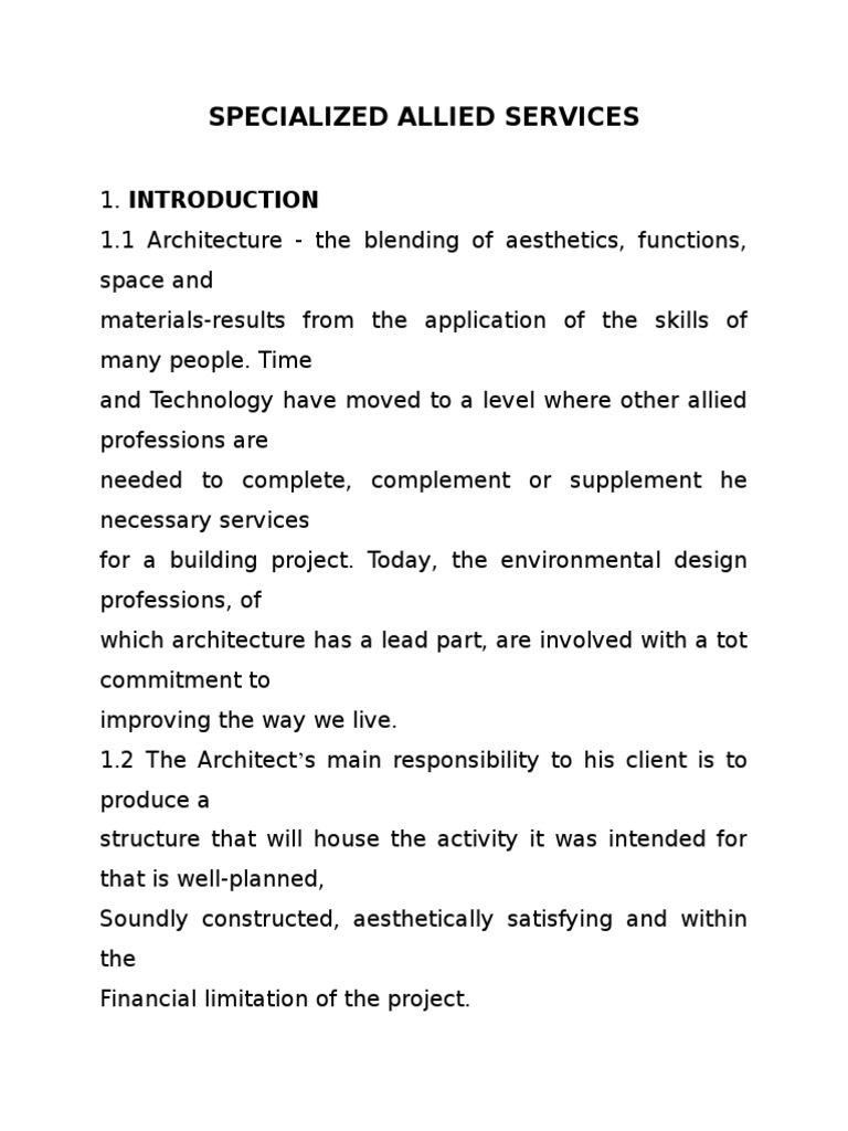 Specialized Allied Services | PDF | Architect | Consultant