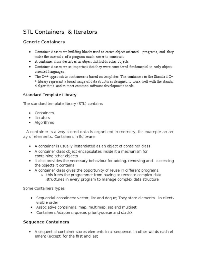 STL Containers | PDF | Array Data Structure | C++