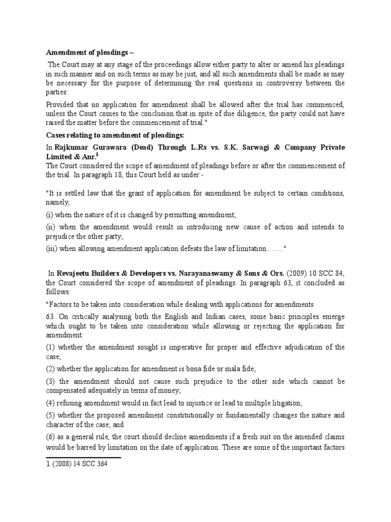 Amendment of Plaint | Pleading | Prejudice (Legal Term)